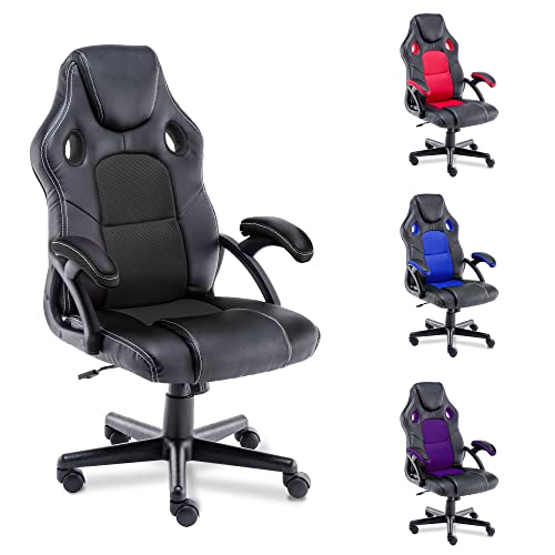 T-THREE.Gaming Chair Office Chair Computer Chair Video Gaming Chair with Lumbar and Back Support, Racing Style PU Leather, Height Adjustable, 360° Swivel with Adults, Women, Men,Teens and Kids Black