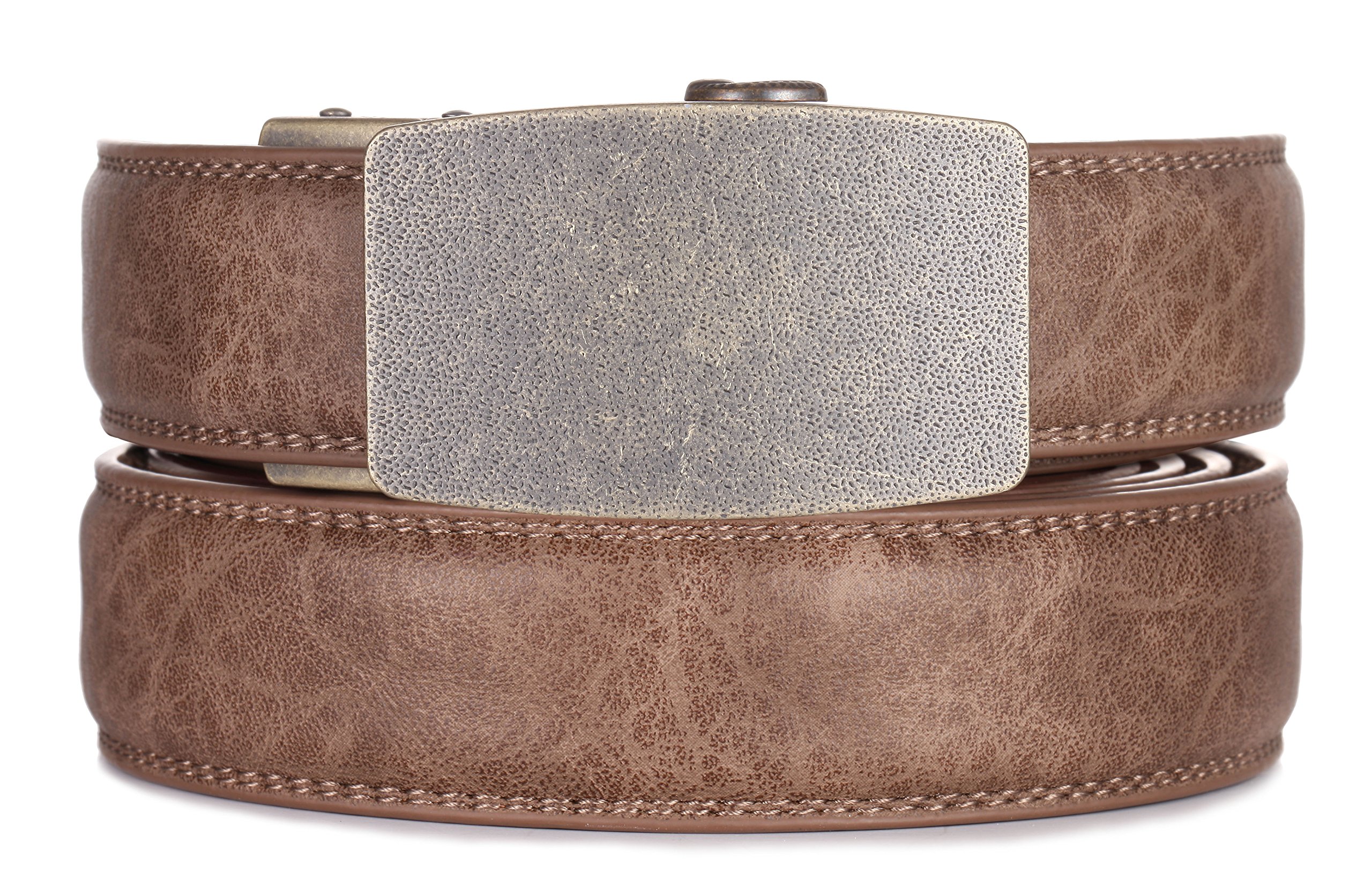 Marino Avenue Men’s Genuine Leather Ratchet Dress Belt With Automatic Buckle, Enclosed in an Elegant Gift Box - Particle Pattern - Cinnamon - Adjustable from 28" to 44" Waist