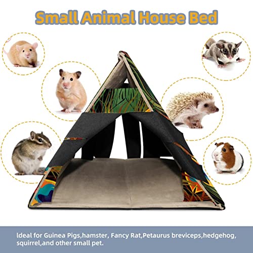 Small Pet Hideout Peacock Feathers Pattern Hamster House Guinea Pig Playhouse for Dwarf Rabbits Hedgehogs Chinchillas