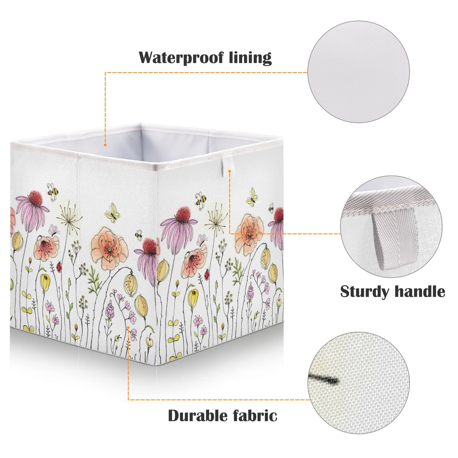 Kigai Storage Basket Elegant Flowers (2) Foldable Storage Bin 11 X 11 X 11 Inches Cube Storage Baskets Box for Shelves Closet Laundry Nursery Bedroom Home Decor