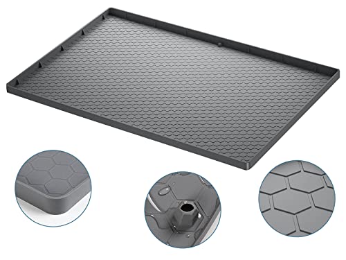 Under Sink Mat Tray,34" x 22" Silicone Under Sink Mat for Kitchen Cabinet,Waterproof Shelf Liner with Drain Hole,Kitchen Bathroom Cabinet Mat for Leaks, Drips, Spills (Grey)