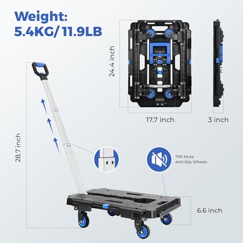 MUNBYN Platform Truck, Push Cart Dolly Moving Foldable Hand Truck, 300lbs Portable Trolley for Garage Household & Office Use Storage