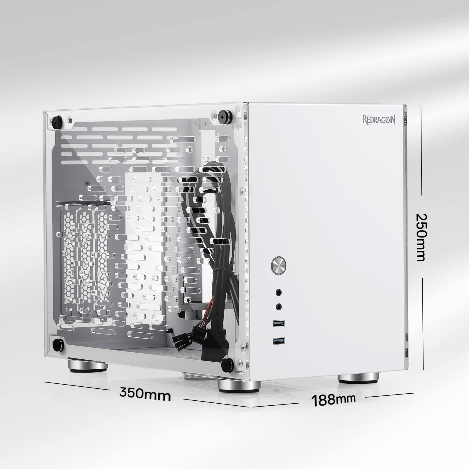 Redragon EB211 Mini-ITX Gaming PC Case, Small Form Factor Computer Chassis w/Vented Honeycomb Acrylic Transparent Panels, Triple-Slot GPU and 360 Degree Accessibility, White