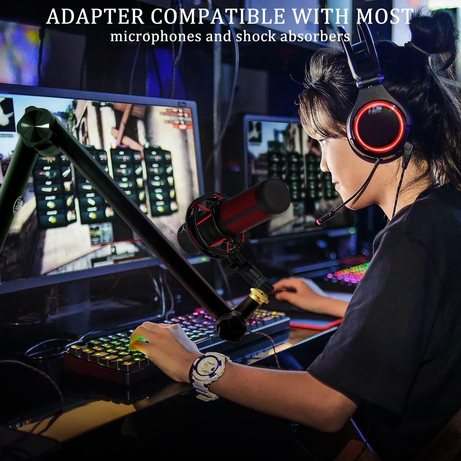 Microphone Arm stand, Upgraded Mic Arm Microphones Stands for live streaming Premium direct Broadcast Boom Arm with 360ยฐ Rotatable Clamp for Radio Studio, Podcast, Gaming