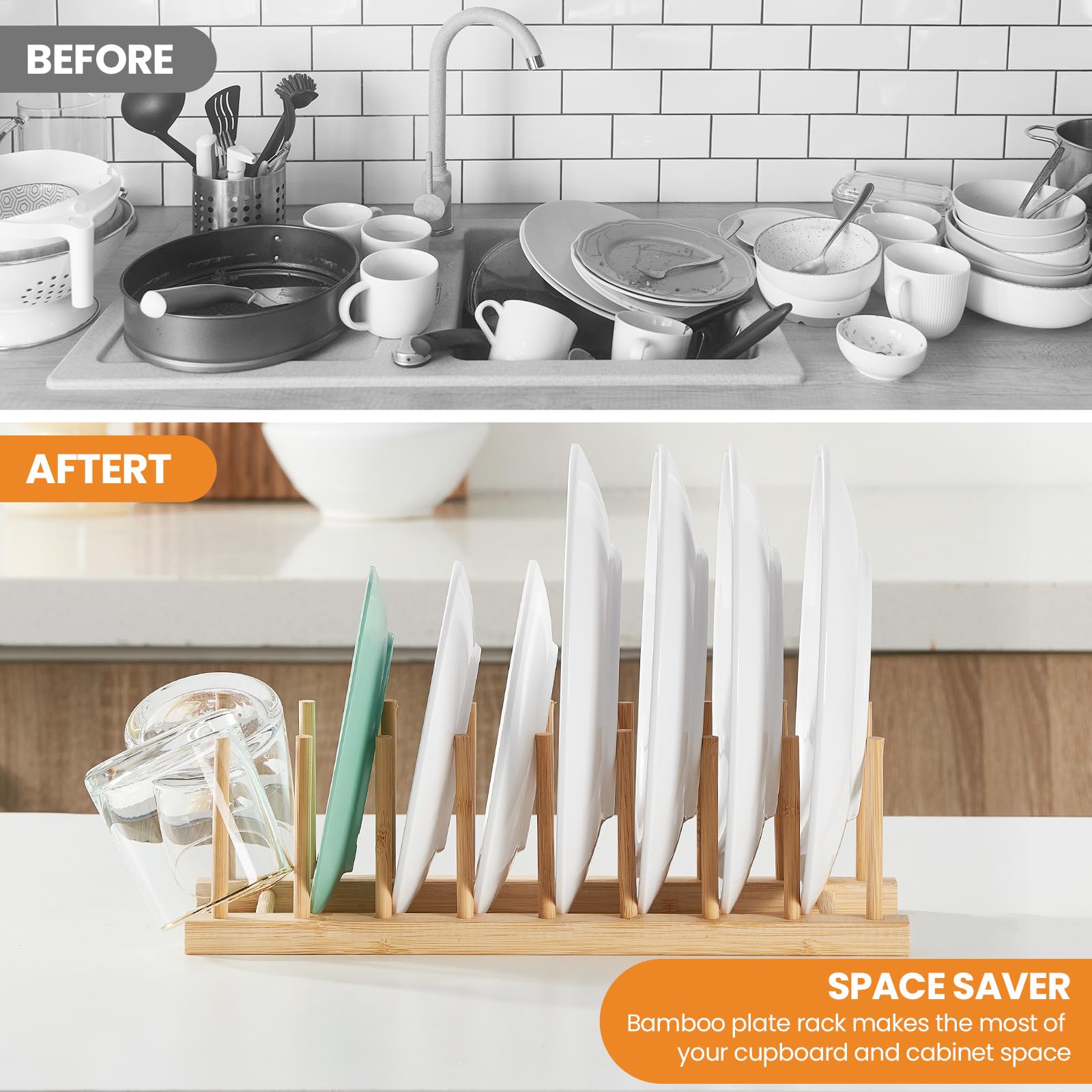 Worthyeah Bamboo Dish Dying Rack - Pot Lid Plate Organizer Holder for Cabinet - Cutting Board Organizer-Plate Rack for Dish, Pot Lid, Bowl, Cup, Cutting Board