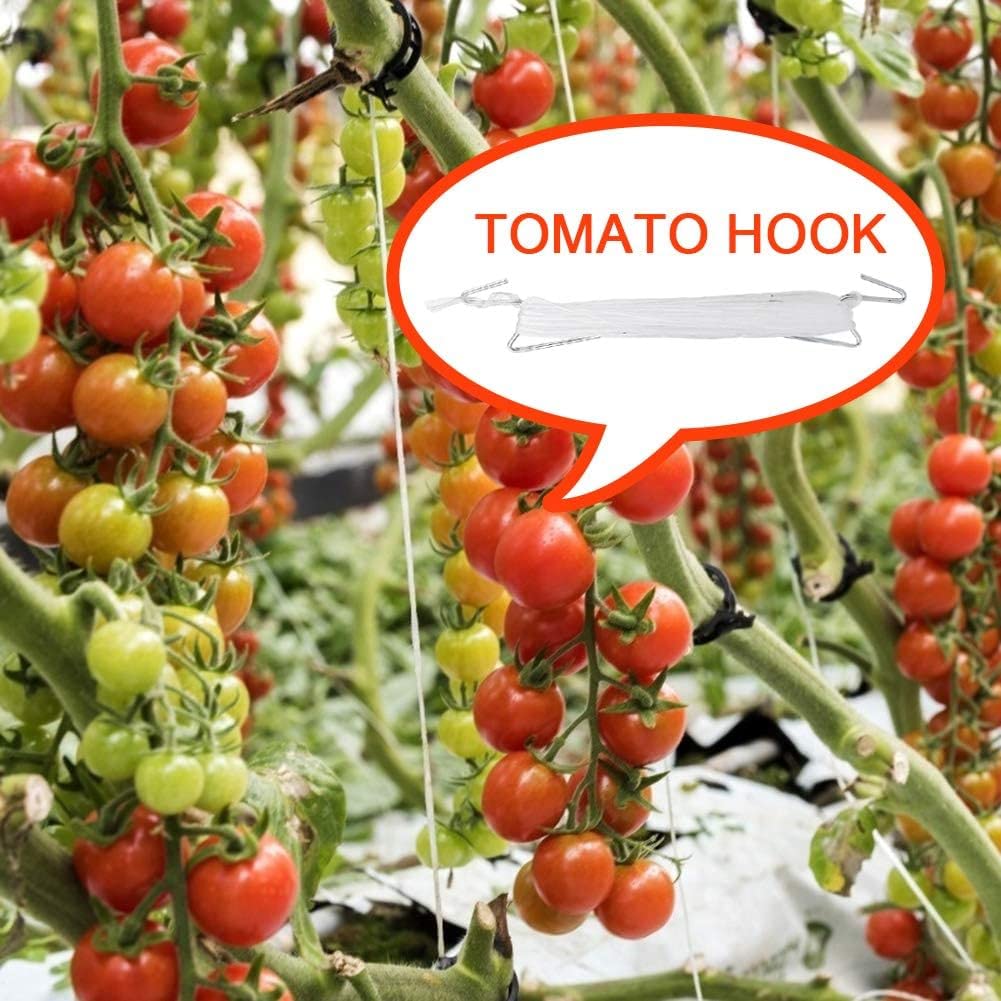 NMFIN 30PCS Tomato Support Hooks,Tomato Hooks with Twine 39ft,Support J Hook to Prevent Tomatoes from Pinching or Falling Off for Garden Flower Vegetable