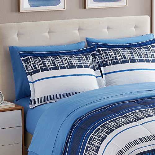 Sweet Home Collection 7 Piece Comforter Set Bag Solid Color All Season Soft Down Alternative Blanket & Luxurious Microfiber Bed Sheets, Mediterranean, Queen