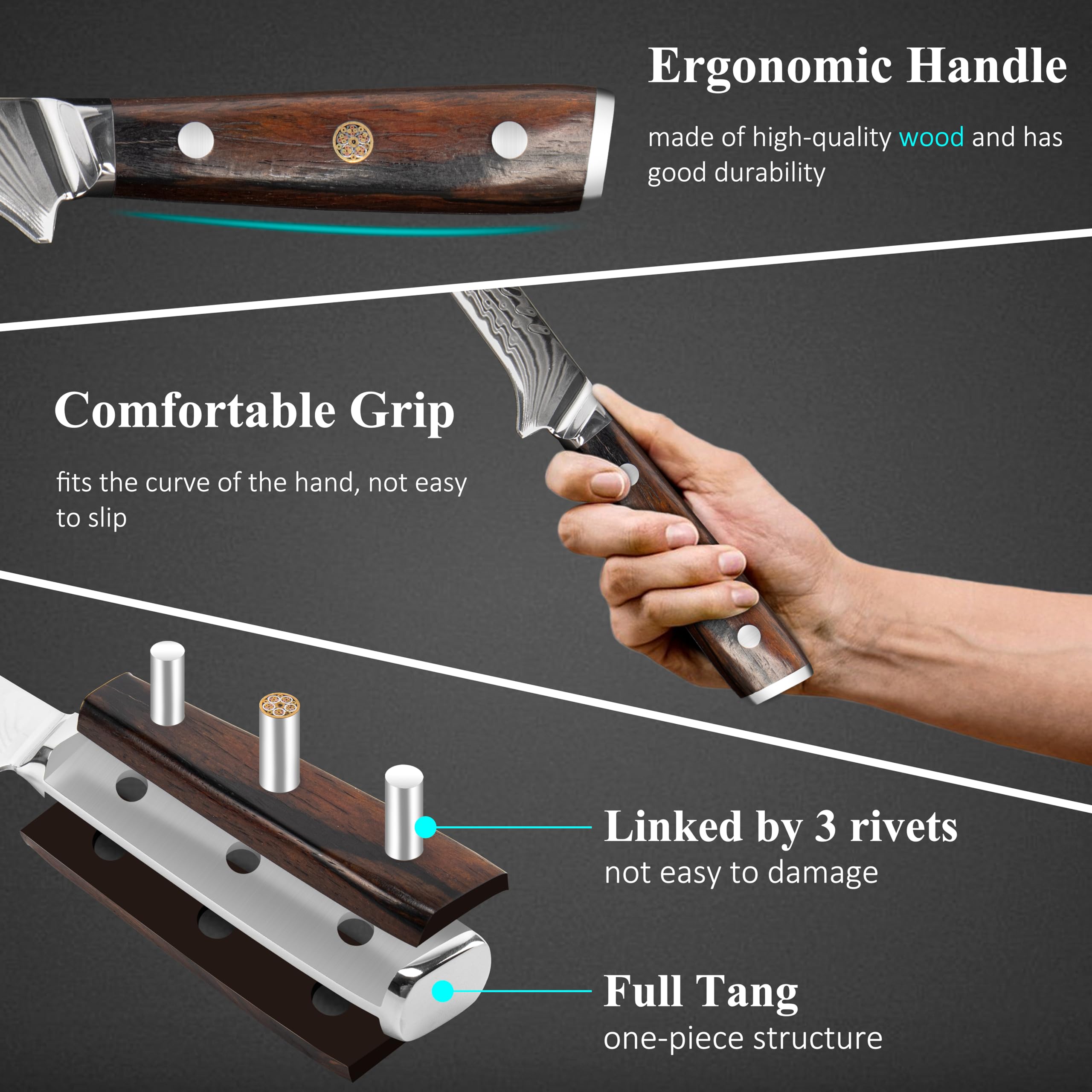 RedCall Boning & Fillet Knife,Ultra Sharp Japanese Boning Knife,Damascus Steel Butchers Knife,Full Tang & Ergonomic Handle Ideal Gift