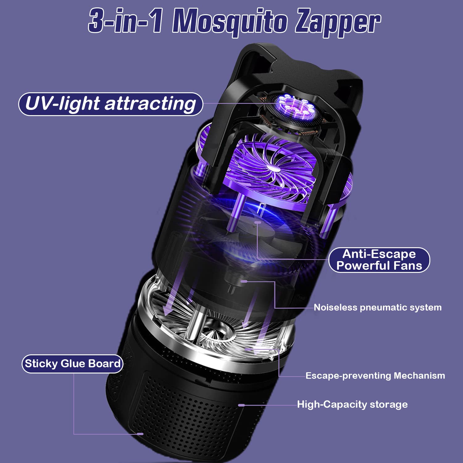 PUBAMALL Indoor Insect Trap, Bug Zapper Indoor, Catcher & Killer for Mosquitos, Gnats, Moths, Fruit Flies, Fruit Fly Traps for Home - Fly Traps Indoor with Suction 02, Black