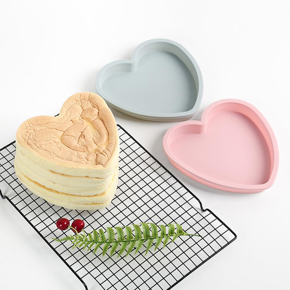 JINJIASUYISU 2 Pcs Silicone Cake Mold, Rainbow Cake Baking Pans, Heart Shape, Non-Stick, Easy to Clean, Ideal for Making Layer Cakes, Pizza, Vegetable Pancakes, Bread, Resin Art