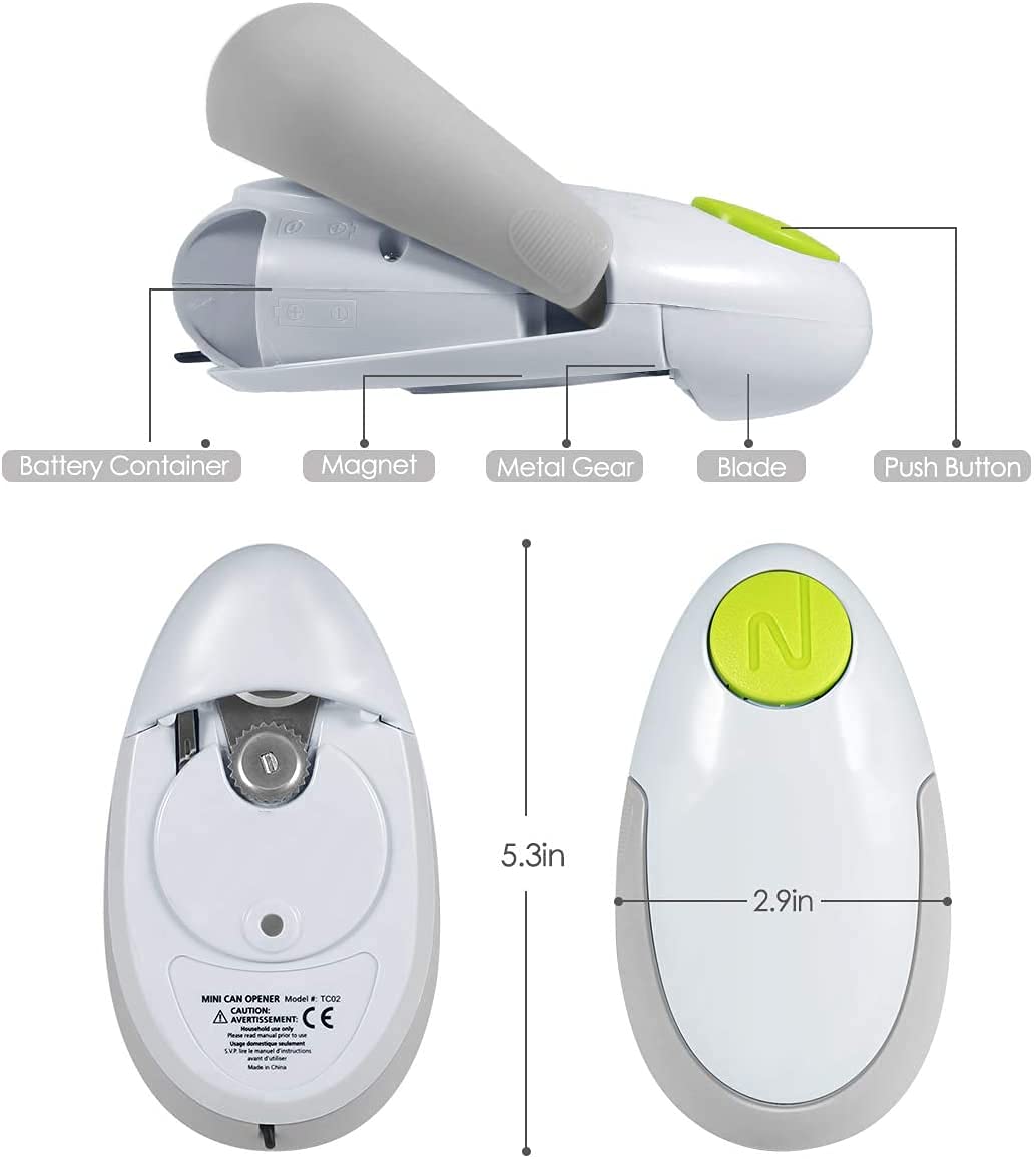 NOLTSE Electric Can Opener, Safety Can Opener Smooth Edge, A button to Open Your Cans, No Sharp Edge, FoodSafe, Battery Operated, Mini Can Opener Electric Kitchen, 2021White