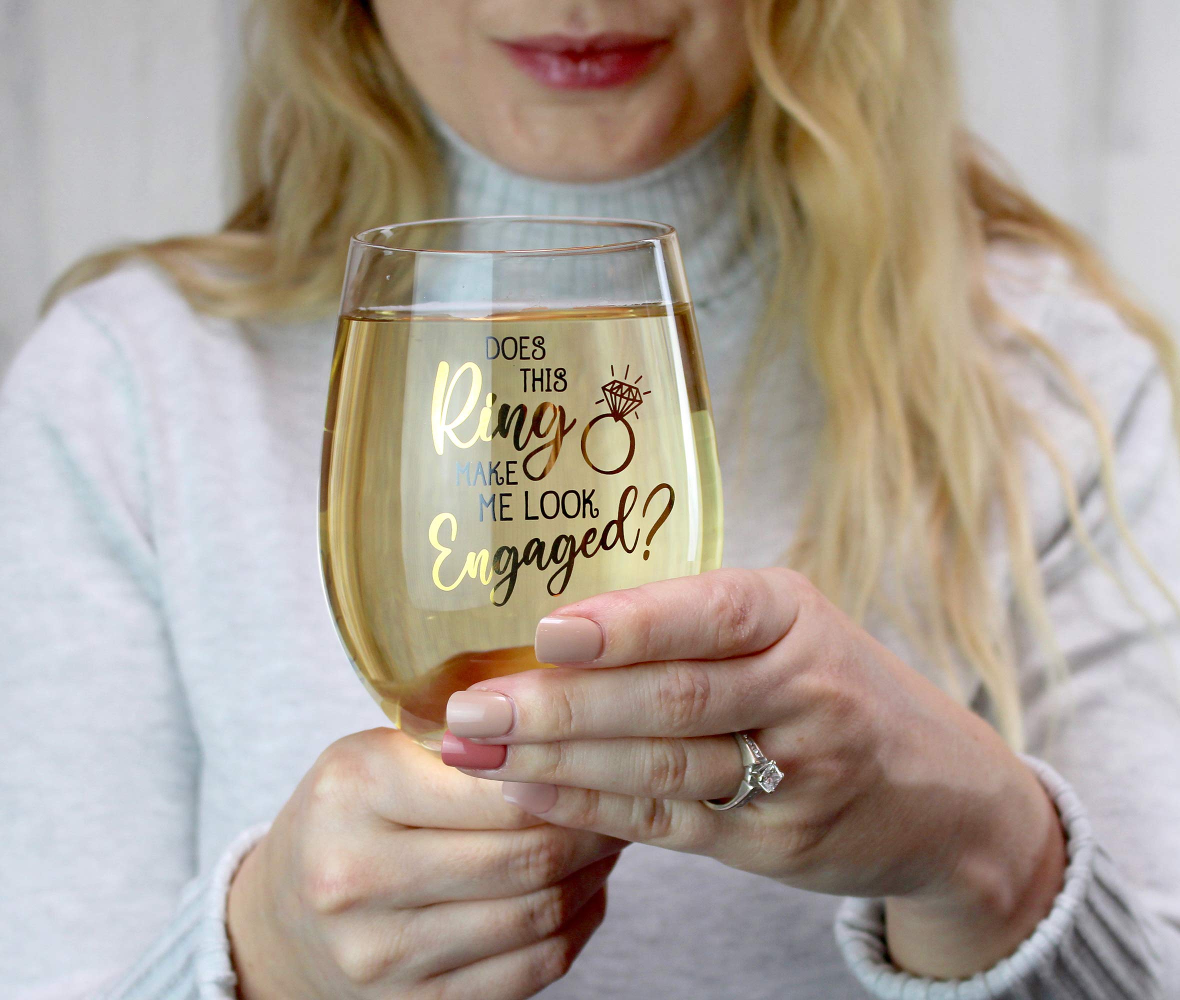 Lillian Rose Ring Make Me Look Engaged Wine Glass, 4.75", Clear