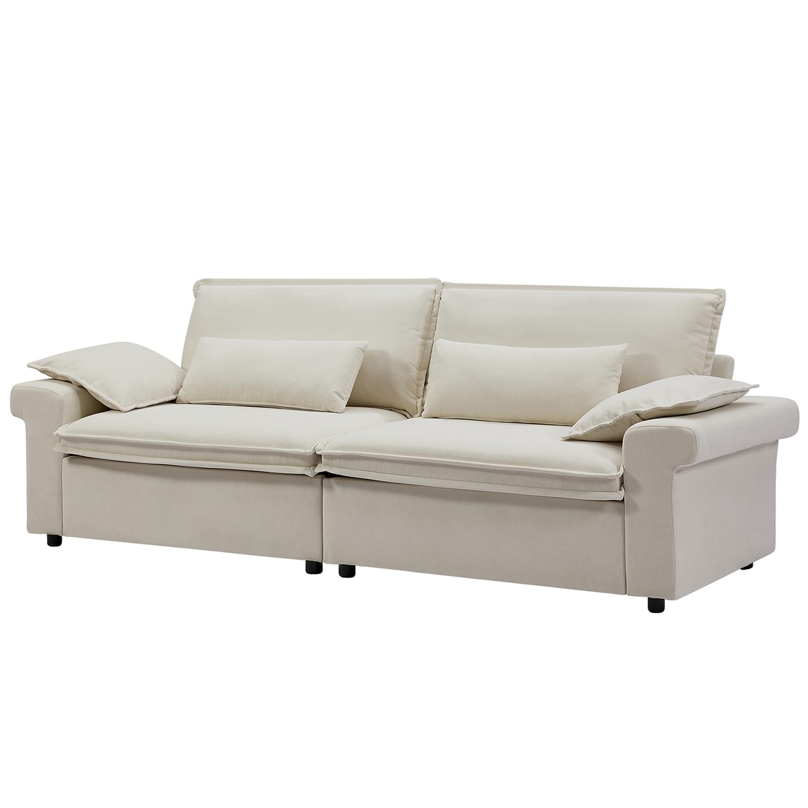 Sivoey 3 Seater Sofa with Deep Seat, 94" Mid Century Modern Upholstered Sofa with Armrests, Tools-Free Assemble, Comfy Chenille Beige Loveseat Couches for Living Room, Bedroom, Apartment and Office