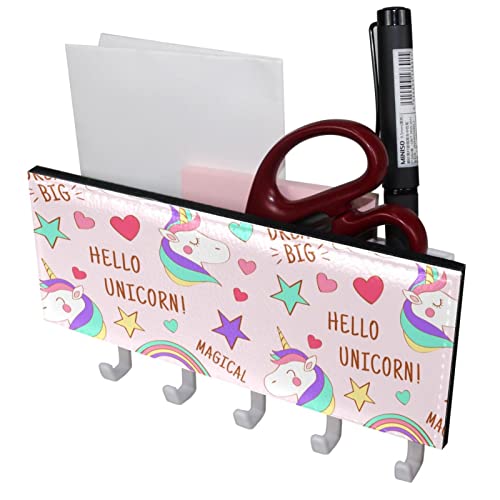 Pink Magical Unicorn Pattern Rack Organizer with 5 Hooks Wall Bathroom Kitchen Shelf Rack Multifunctional Storage Shelf