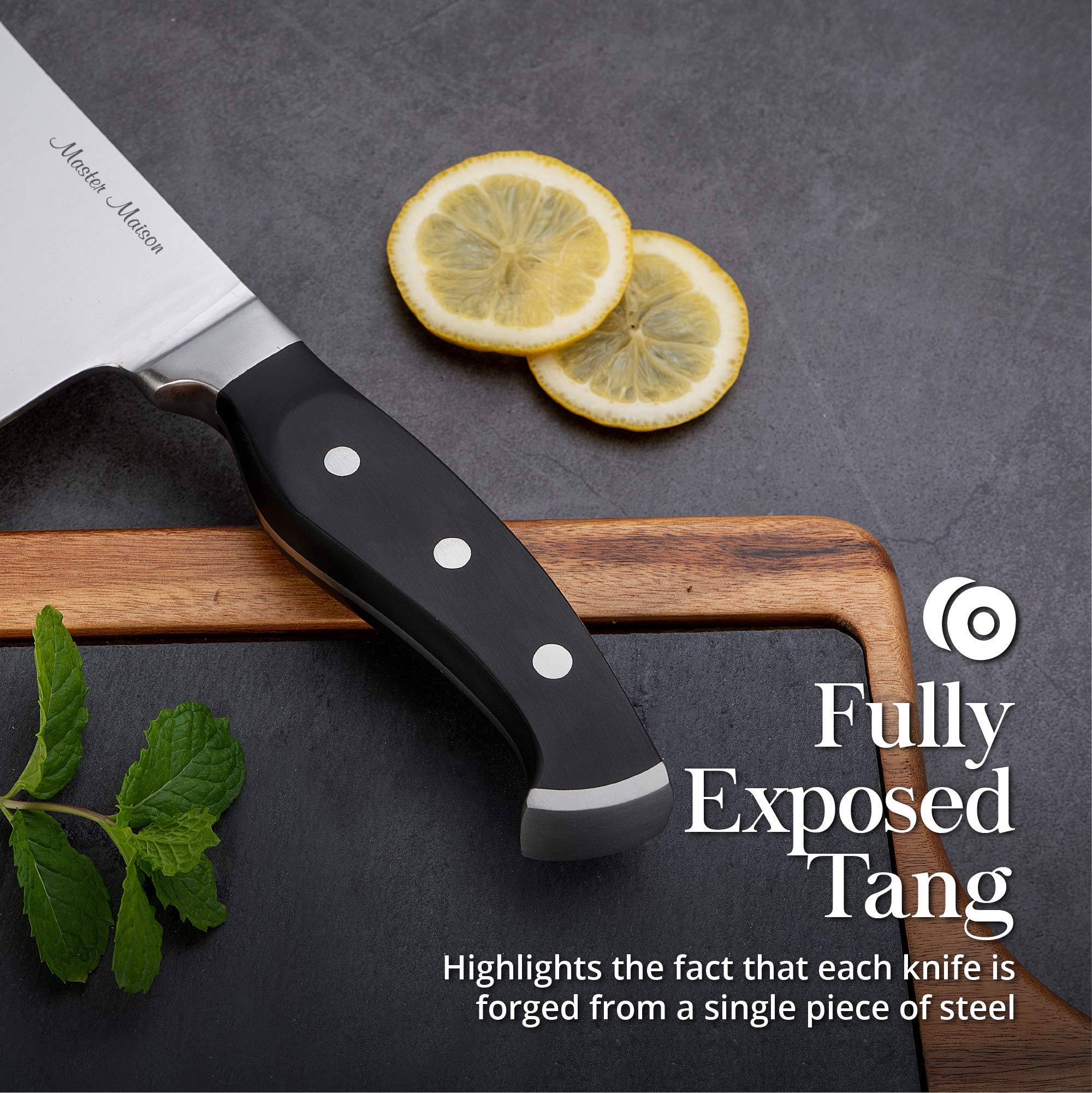 Master Maison Gray Kitchen Knife Set With Knife Block & Bonus Cleaver | German Stainless Steel Knives With Knife Sharpener & 8 Steak Knives | Butcher Block Knife Sets For Kitchen