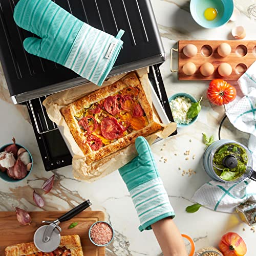 KitchenAid Albany Oven Mitt 2-Pack Set, Aqua Sky, 7"x13"