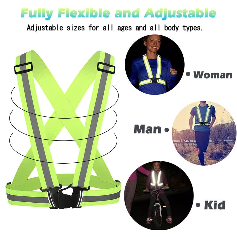 Reflective Vest Straps 2 Pack, Unisex Safety Reflective Vest Running with Adjustable, Waterproof and Lightweight, Reflective Vest Gear Warning Vests for Night Running Cycling Jogging Walking, Green