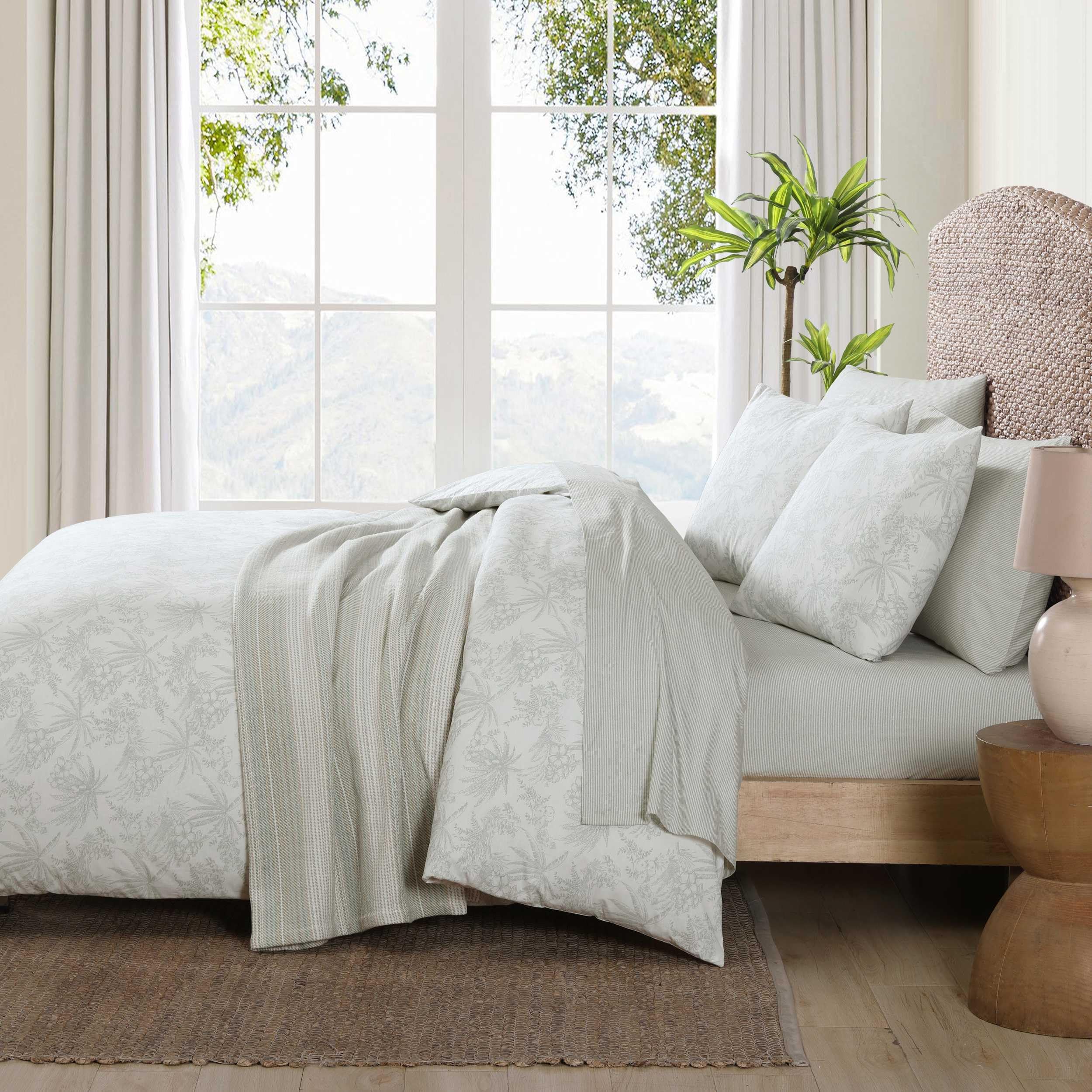 Tommy Bahama- King Duvet Cover Set, Reversible Cotton Bedding Set with Matching Shams, Coastal Home Décor (Pen and Ink Light Green, King)