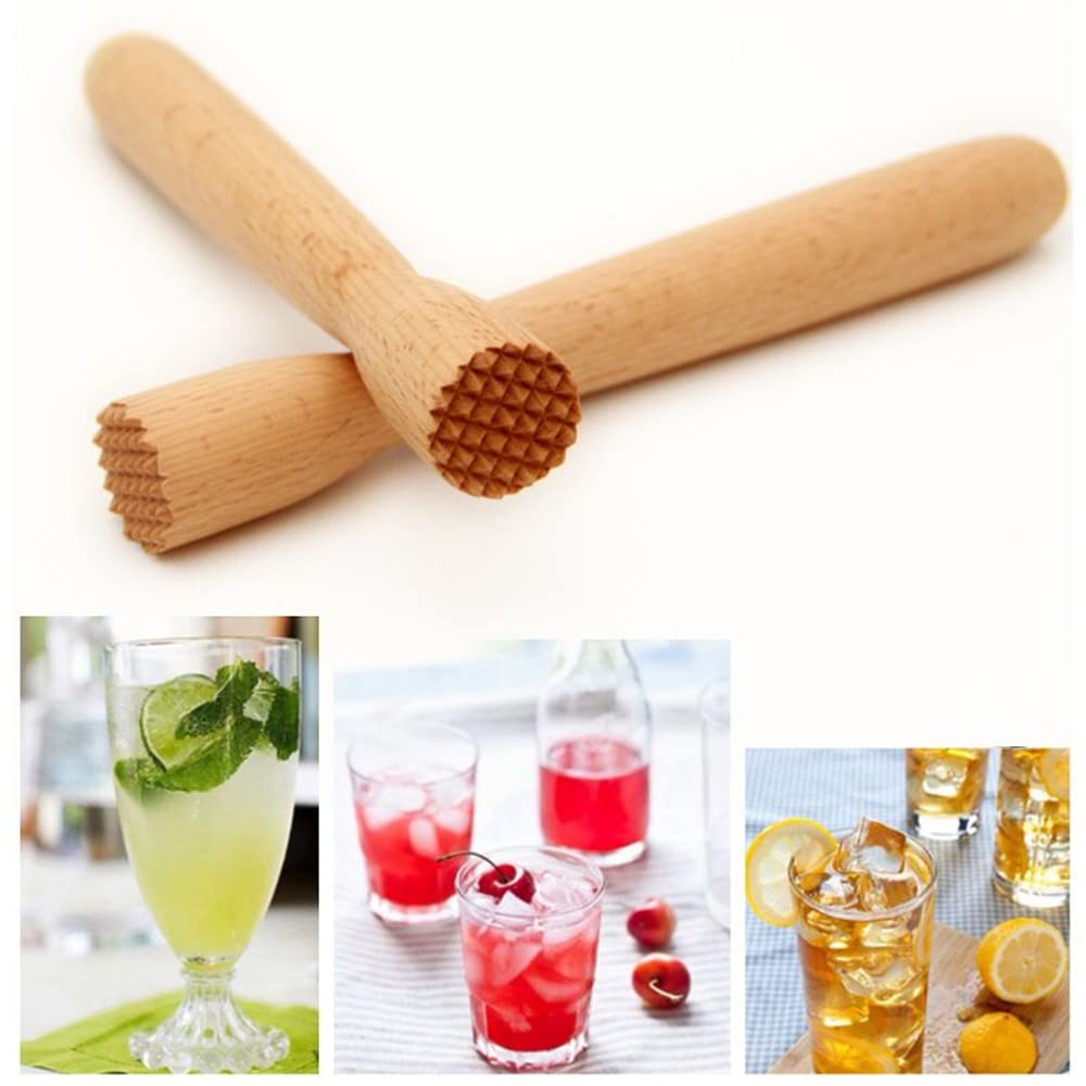 Nanli Wooden Cocktail Muddler 12 Inch Spiral Mixing Spoon Stainless Steel Shaker Spiral Spoon for Home Making Drinks Juice Cocktails
