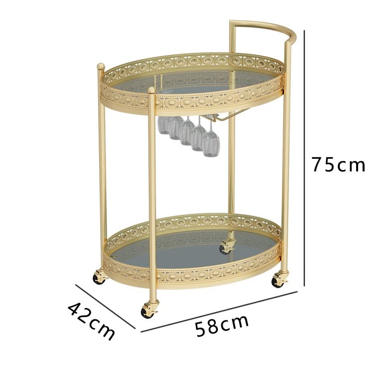 N/A European-Style Golden Hotel Bar Trolley Restaurant Mobile Hand Push Dining Car Meal Side Fruit Cart Commercial (Color : Gold, Size : 2 Layer)