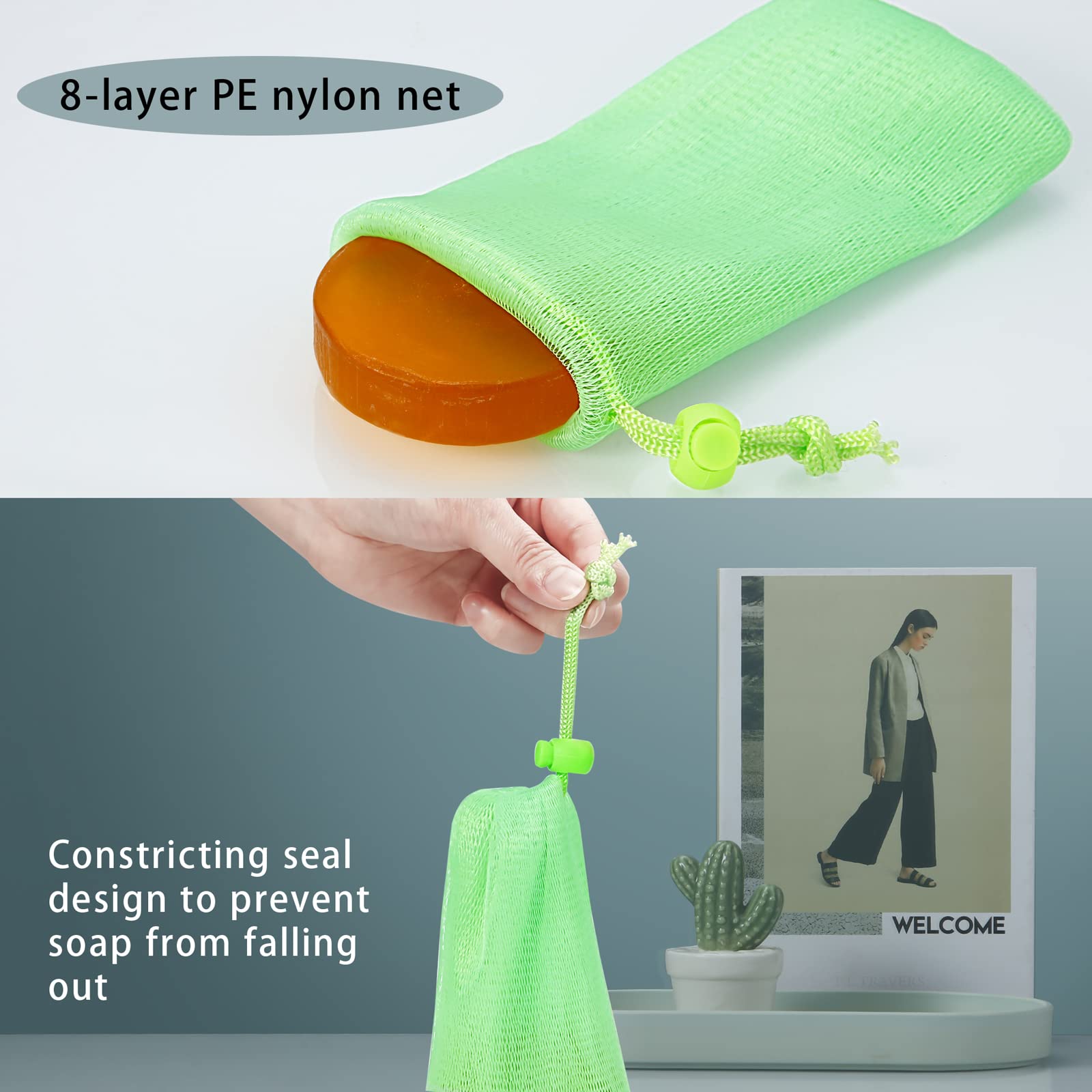 Refongyabo 6 Pack Exfoliating soap pouch and 13 lbs Waterproof Transparent Hooks.Soap bags for shower. Foaming net soap bag. Soap on the rope. 6 Colors (6 Colors)