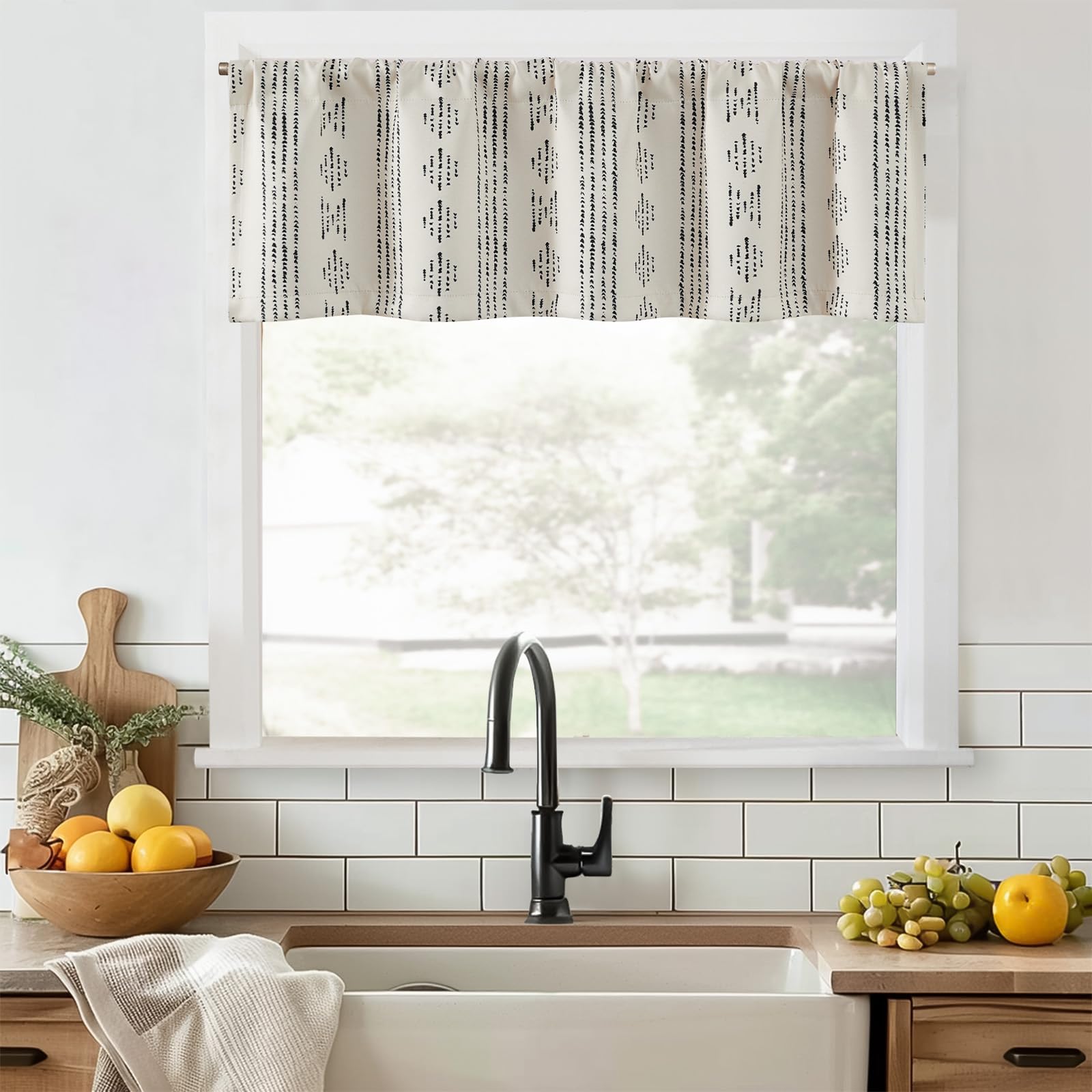 jinchan Tie Up Valance for Kitchen Windows Retro Linen Blend Damask Printed Curtains Rod Pocket for Small Window 18 Inches Long 1 Panel Grey