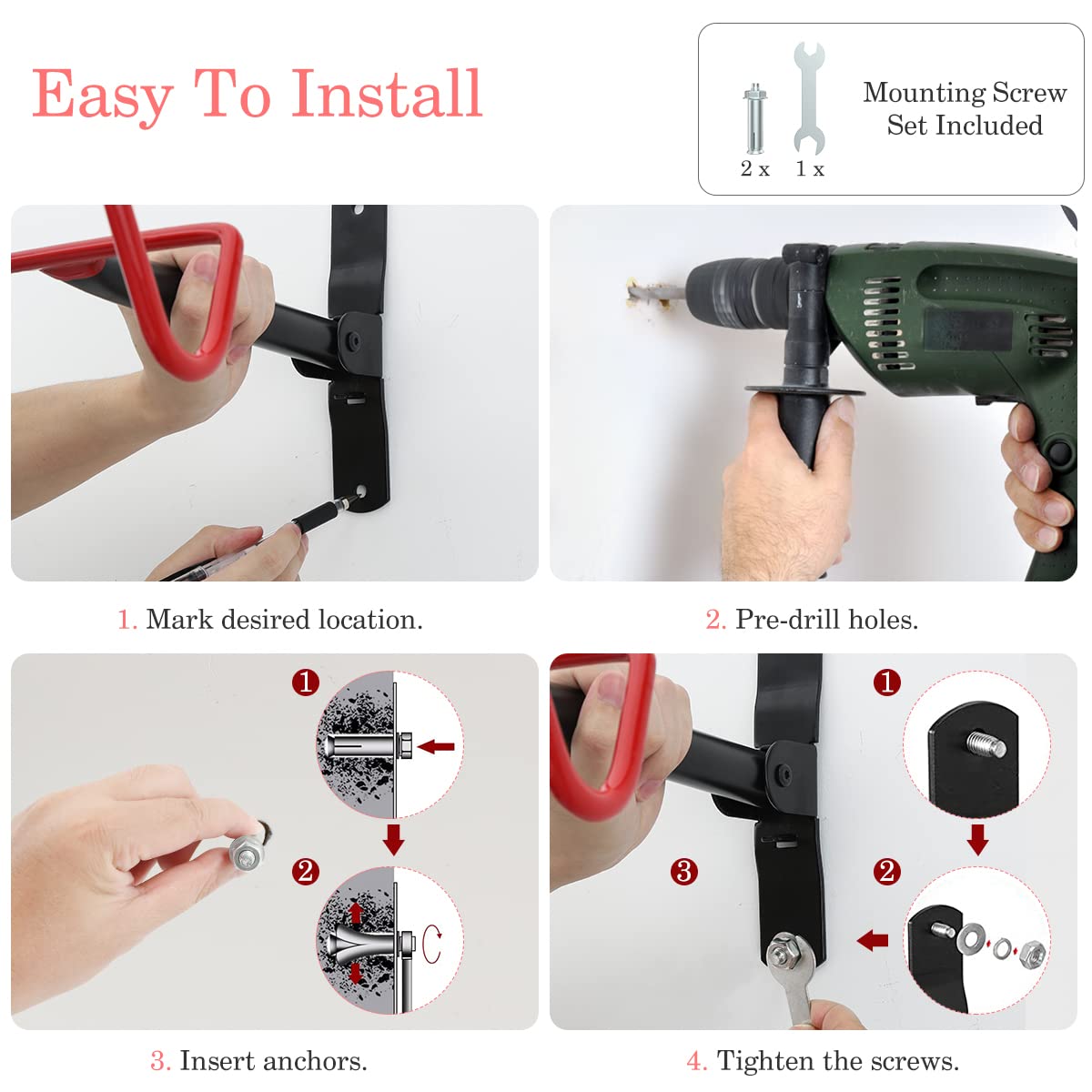 Housolution Bike Hanger Rack, Heavy Duty Foldable Garage Wall Mount Bike Hanger Storage System, Horizontal Bike Hook with Anti-Scratch Rubber Coating - Holds up to 66 lb with Screws - Orange