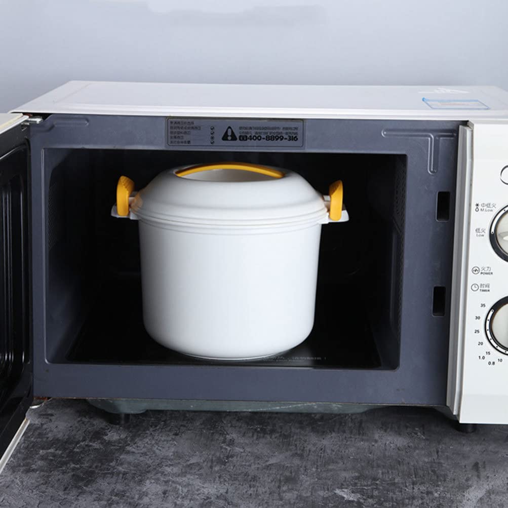 Microwave Cooker Microwave Rice Cooker Rice Steamer: Round Microwave Food Container Microwaveable Rice Pasta Cooker Includes Spoons Microwave Rice Steamers for Rice Chicken Pasta 2L Soup (Color : Yel
