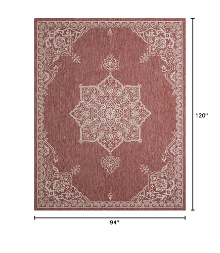 Unique Loom Outdoor Traditional Collection Area Rug - Antique (7' 10" x 10' Rectangle Rust Red/Ivory)