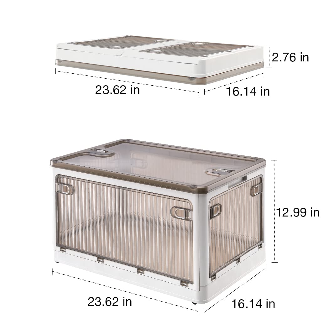 Large Storage Bins with Lids - Collapsible Storage Bins, Plastic Storage Bins for Closet Organizer, 17Gal Folding Storage Box with Five Doors, Extra Large, White(23.62*16.14*12.99 in), 1Pcs