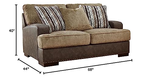 Signature Design by Ashley Alesbury Casual Faux Leather Loveseat, Dark Brown & Light Brown