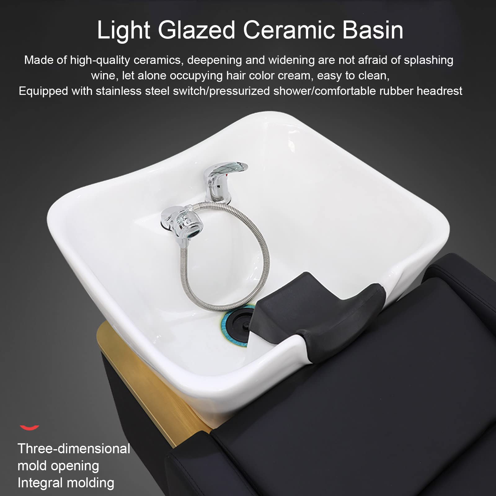 ReligWan High-end semi-Lying Shampoo Bed,Shampoo Barber Backwash Chair, Ceramic Shampoo Bowl Sink Chair, for Spa Beauty Salon Equipment (B)