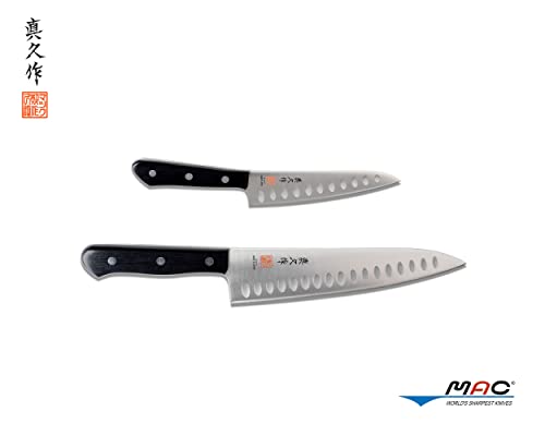 MAC Knife Chef series 2-piece starter knife set TH-201, TH-80 Chef series 8" Chef's knife w/dimples and TH-50 Chef series 5" Paring knife w/dimples, handcrafted in Seki, Japan