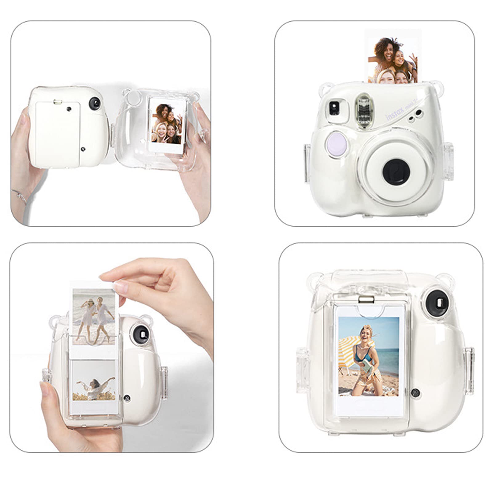 Kimyoaee Mini 7+ Clear Camera Case Bundle Set for Fujifilm Instax Mini 7 Plus Instant Camera Accessories with Films Pocket Picture Holder, Sticker Decal, Adjustable Shoulder Strap