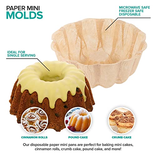 Stock Your Home Mini Fluted Tube Pan for Baking (25 Pack) Disposable Paper Cake Pans for Baking Nonstick Paper Molds for Baking Mini Angel Food Cake, Pie, Scone, Pineapple Pound Cakes