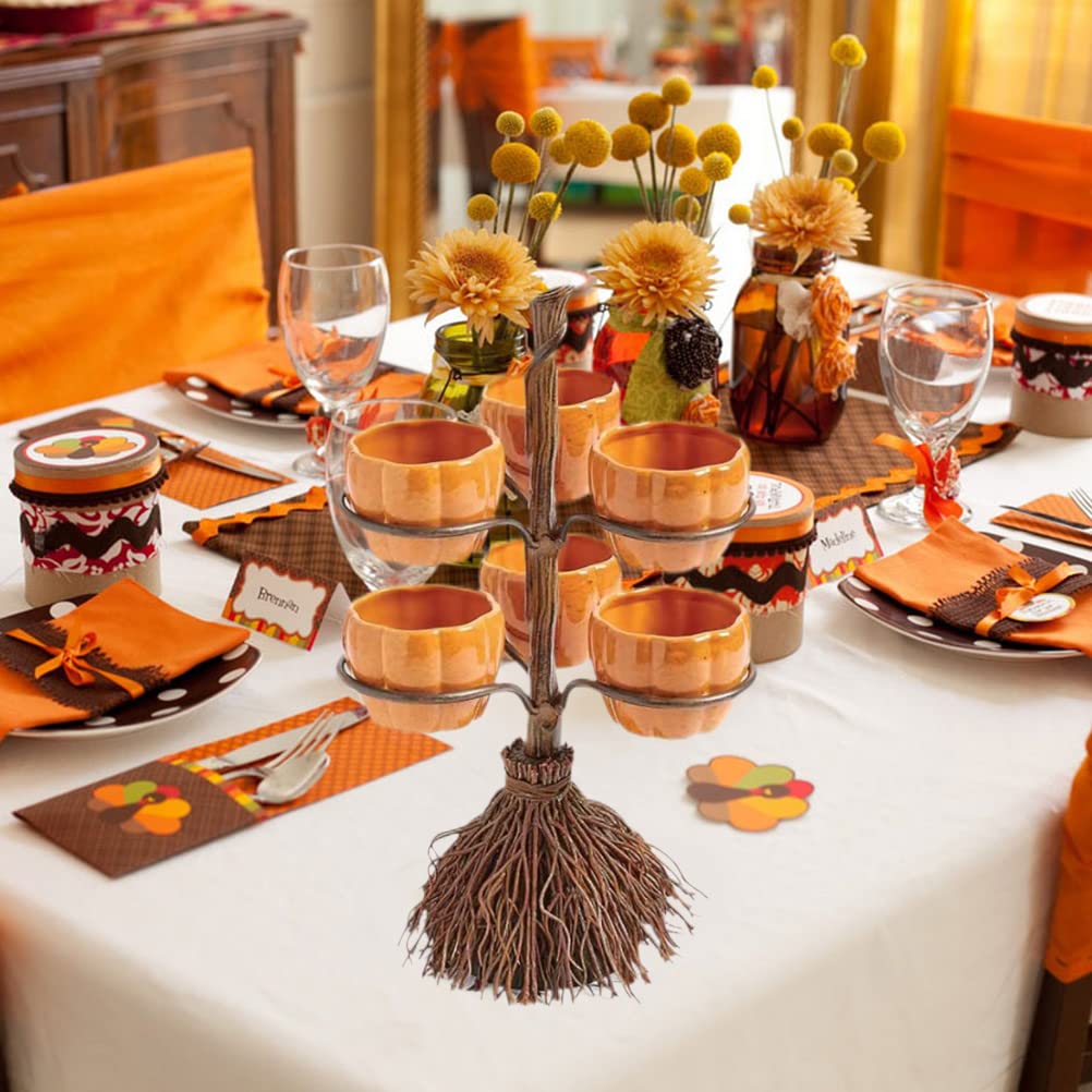 LIANGLIDE Halloween Pumpkin Snack Bowl Stand Halloween Candy Bowl Collapsible Party Trays Pumpkin Bowls on Broom for Serving Snacks Salad Dessert Halloween Party Decorations