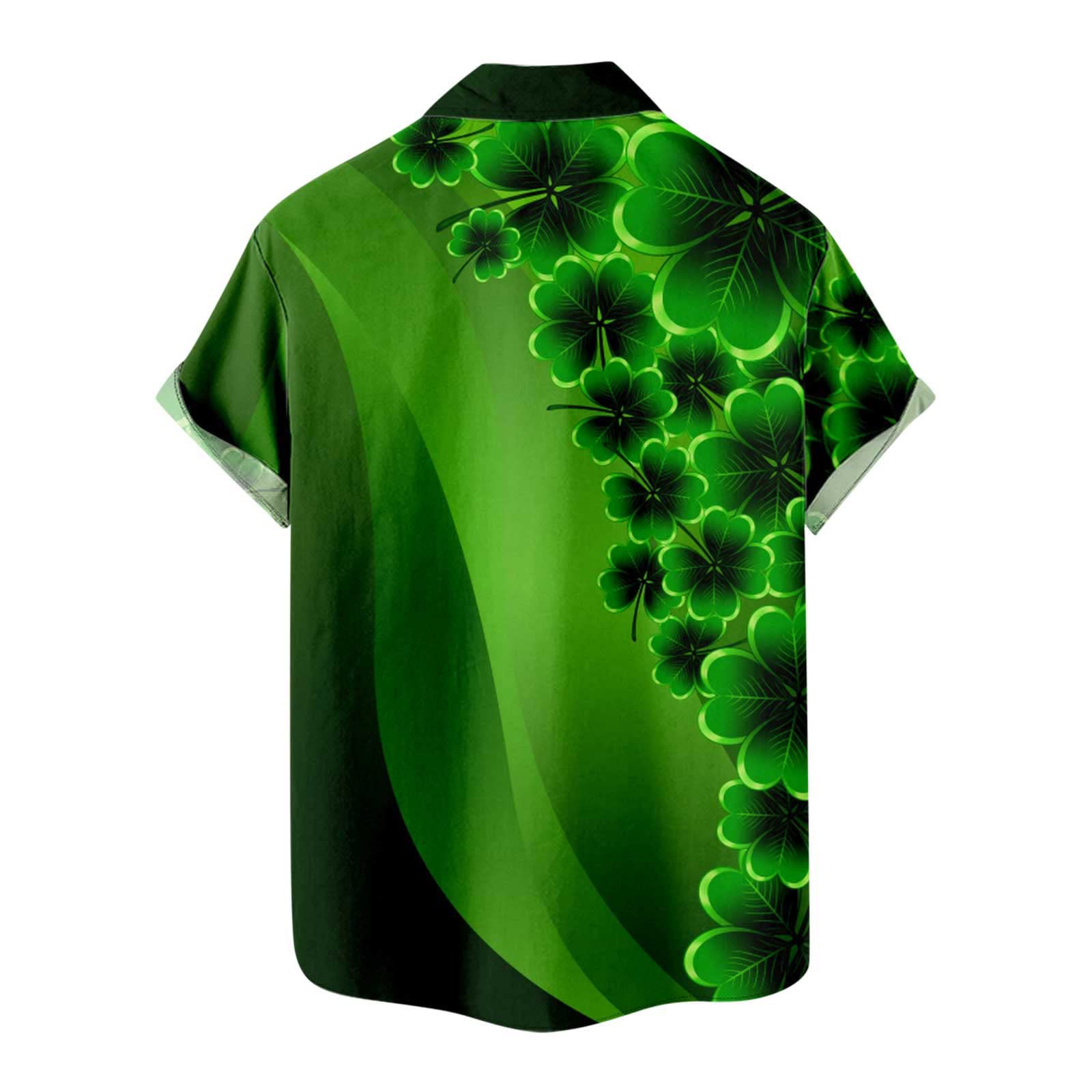 Mens St Patricks Day Shirt Irish Clover Print Button Down Shirts Short Sleeve Casual Loose Fit Beach Tshirts Tee Tops