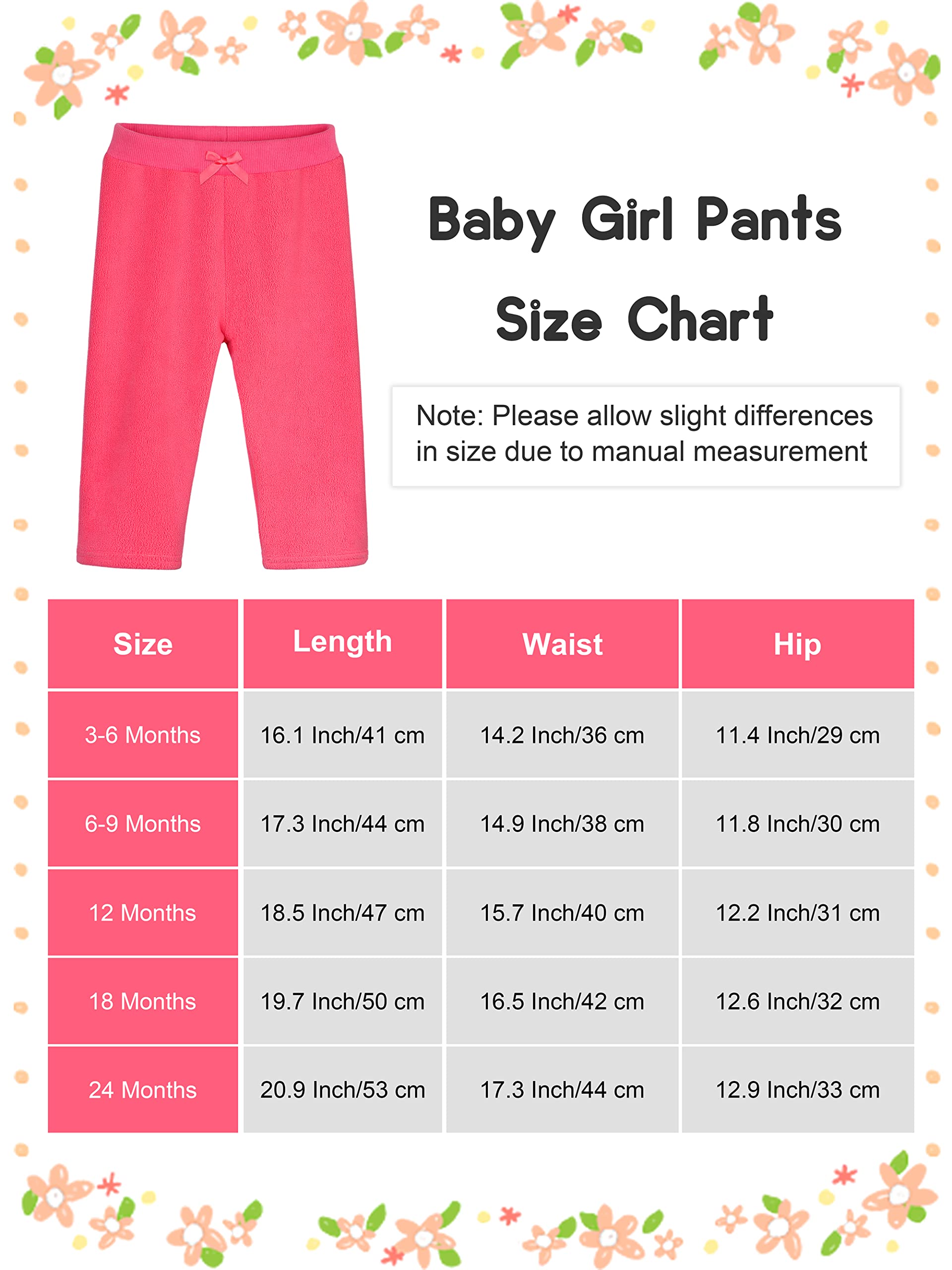 Resinta 5 Pack Baby Girls' Fleece Pants Winter Warm Soft Microfleece Pants with Waistband & Bow, 5 Colors