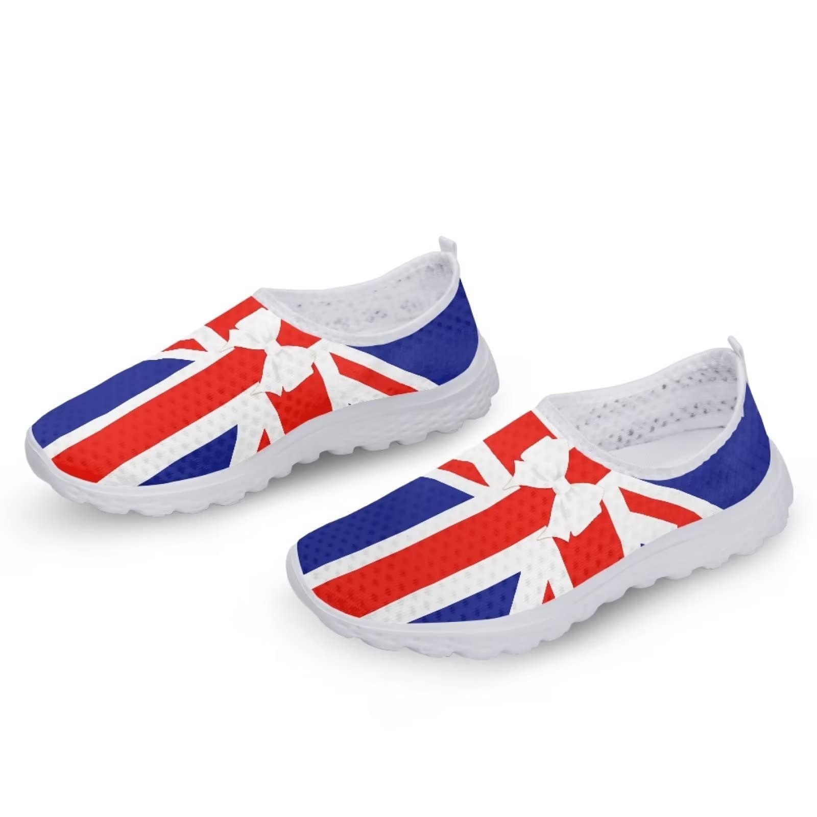 KEIAHUAN Women's Running Shoes Non Slip Athletic Tennis Shoes Sneakers Union Jack Bow Pattern Lightweight Breathable Mesh Knit Running Shoes
