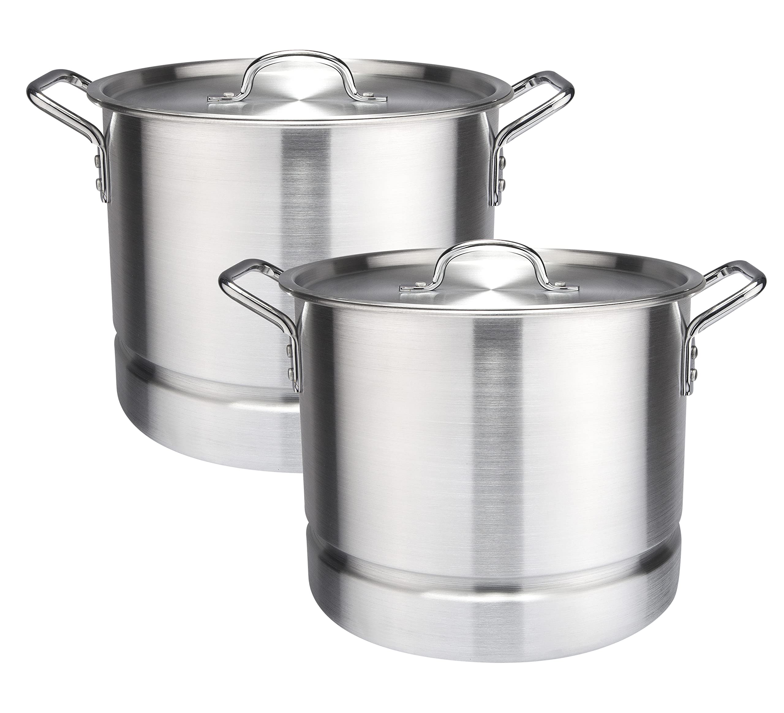 Kitchen Sense Aluminum Stock Pot with Steamer 4 piece Set of 8 quart (2 gallon), 12 quart (4 gallon), 16 quart (4 gallon), and 20 quart (5 gallon).
