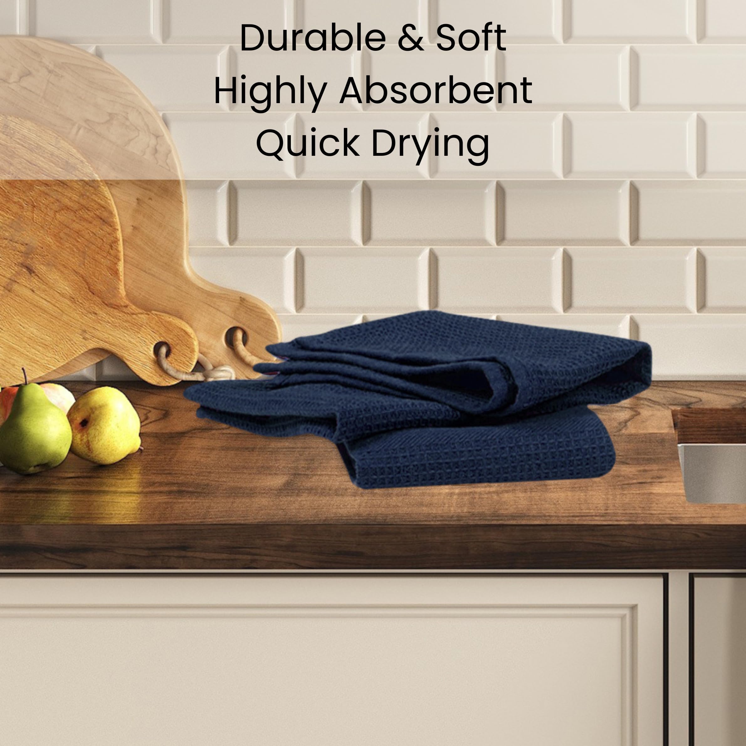 Linen Hub 12 Pack Kitchen Dish Towels 100% Cotton 16x26 Absorbent Durable Washable, Tea Towels, Dish Cloths, Bar Towels, Cleaning Towels, Kitchen Towels with Hanging Loop, Navy Blue