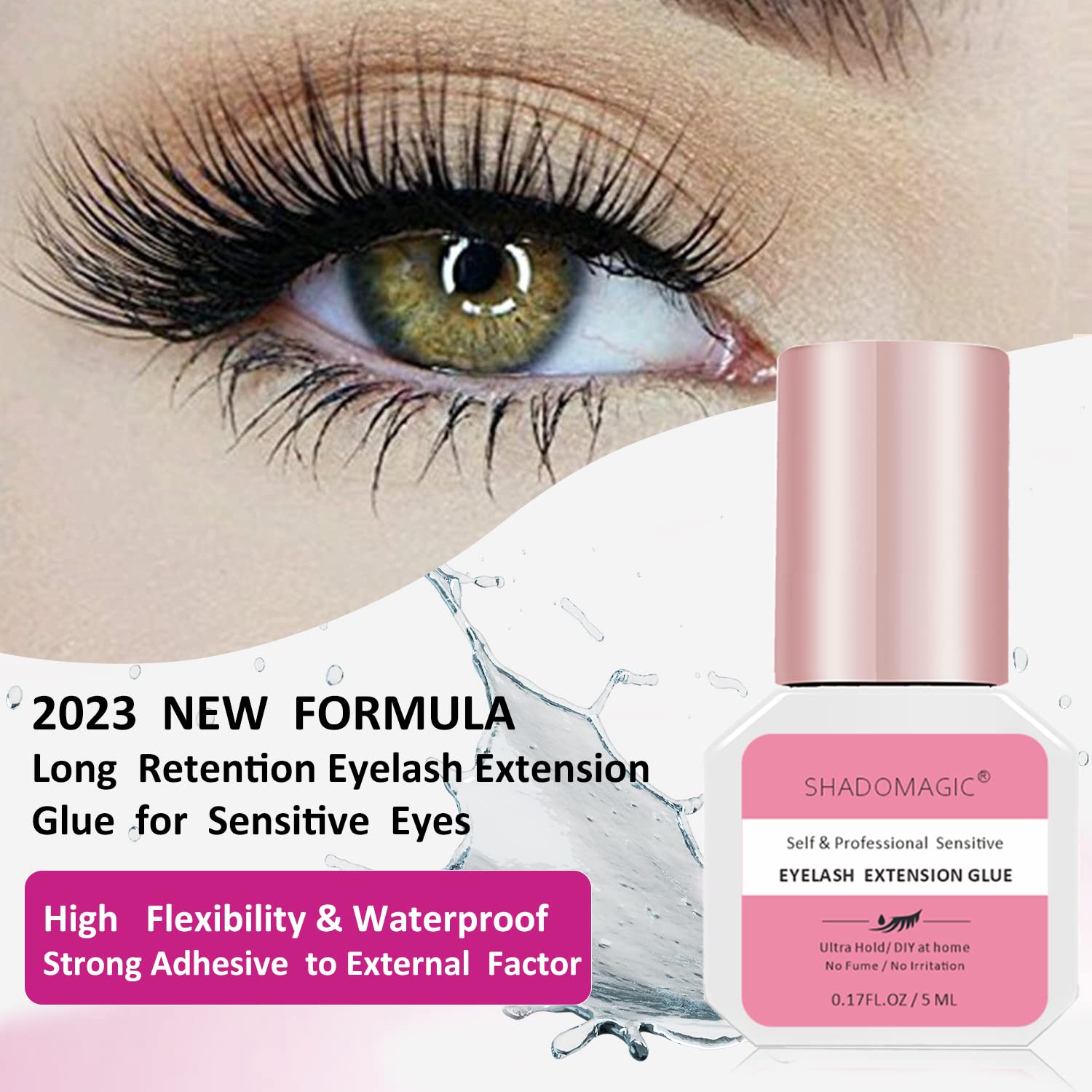 Sensitive Eyelash Extension Glue, Shadomagic Adhesive Lash Extension Glue for False Eyelashes, 40-50 Days Retention Best Professional Self Use & Individual Volume 5ml Eye Lashes Extension Glue