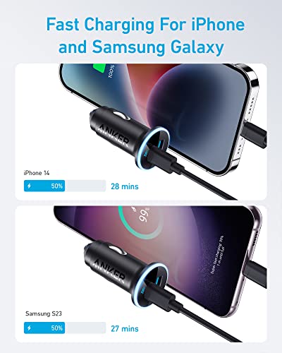USB C Car Charger Adapter, Anker 52.5W Cigarette Lighter USB Charger, 323 Anker Car Charger with 30W PowerIQ 3.0 Fast Charging Cable for iPhone 15/15 Pro Max, 14/13/12 Series, Galaxy S23/22, Pixel