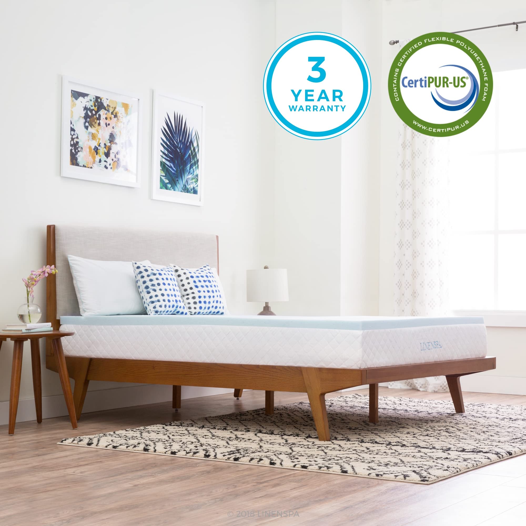 Linenspa 3 Inch Gel Infused Memory Foam Mattress Topper – Cooling Mattress Pad – Ventilated and Breathable – CertiPUR Certified - Twin