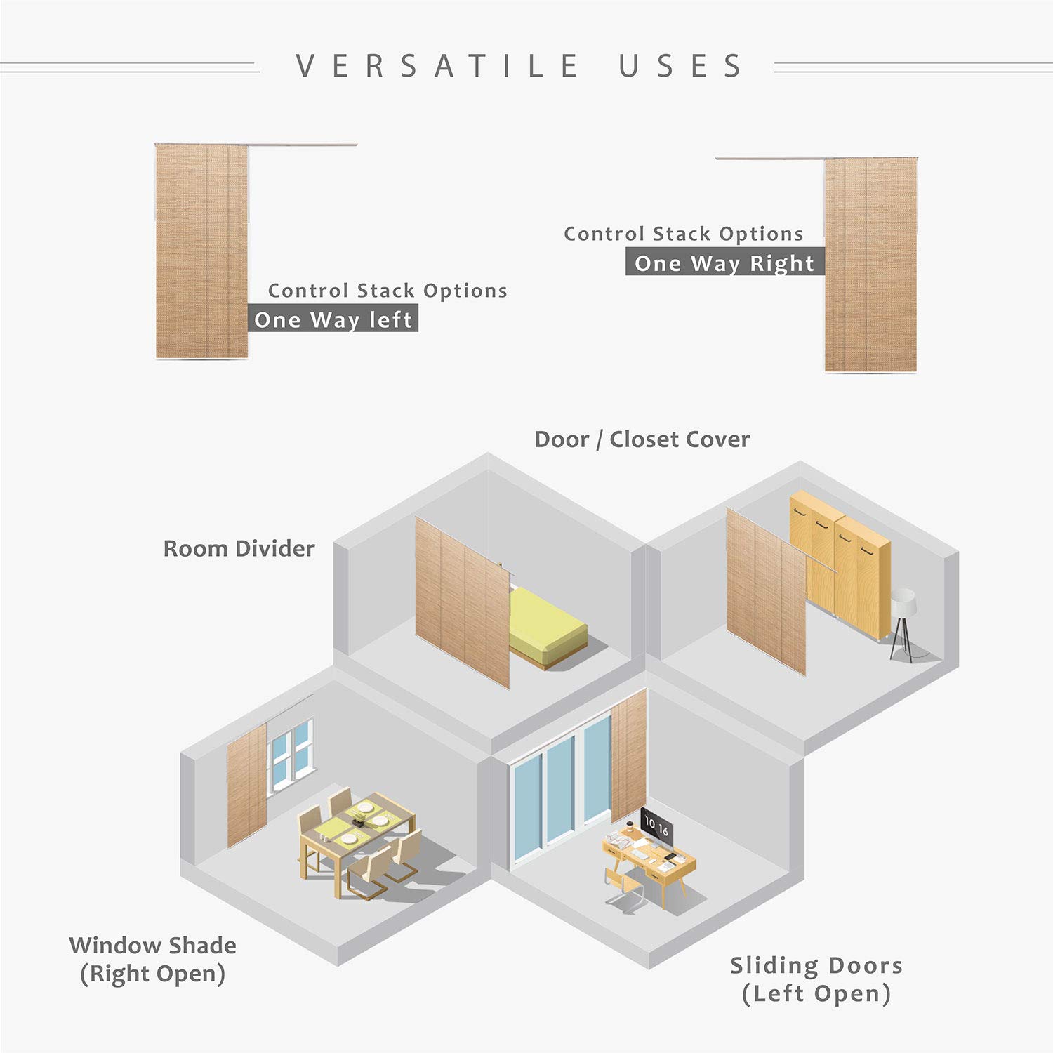GoDear Design Adjustable Panel Track Sliding Glass Door Blinds 45.8"- 86" W x 96" H, Extendable Vertical Blinds for Patio Doors and Large Winodws, See-Through Trimmable Jute Fabric, Semi-Privacy, Yoga