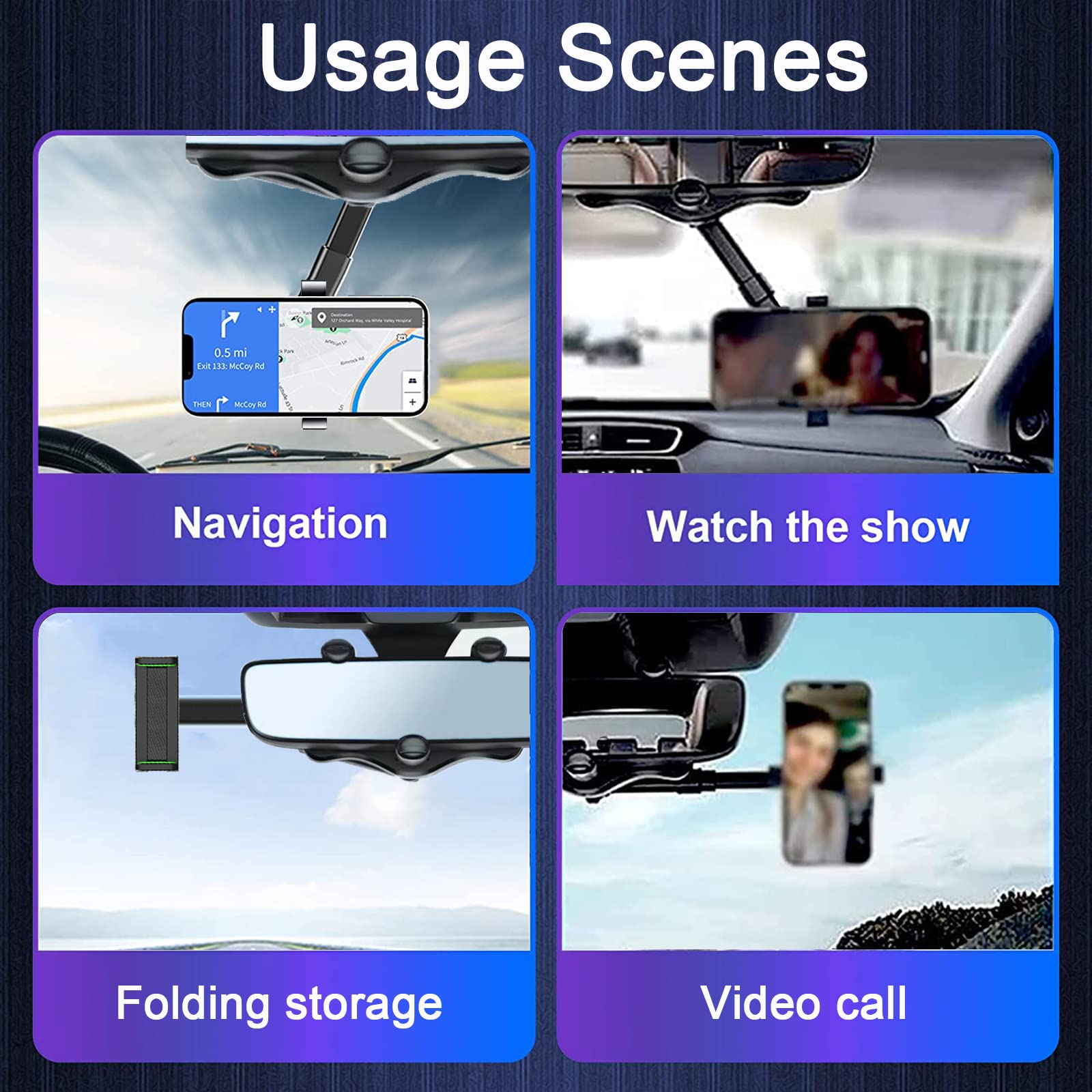 HOYZNBI ππππ ππ©π π«ππππ Rearview Mirror Car Phone Holder, 360Β° Rotatable & Retractable Car Phone Holder Mirror Mount, Universal Car Phone Mount Automobile Cradles for All Smartphones & Cars