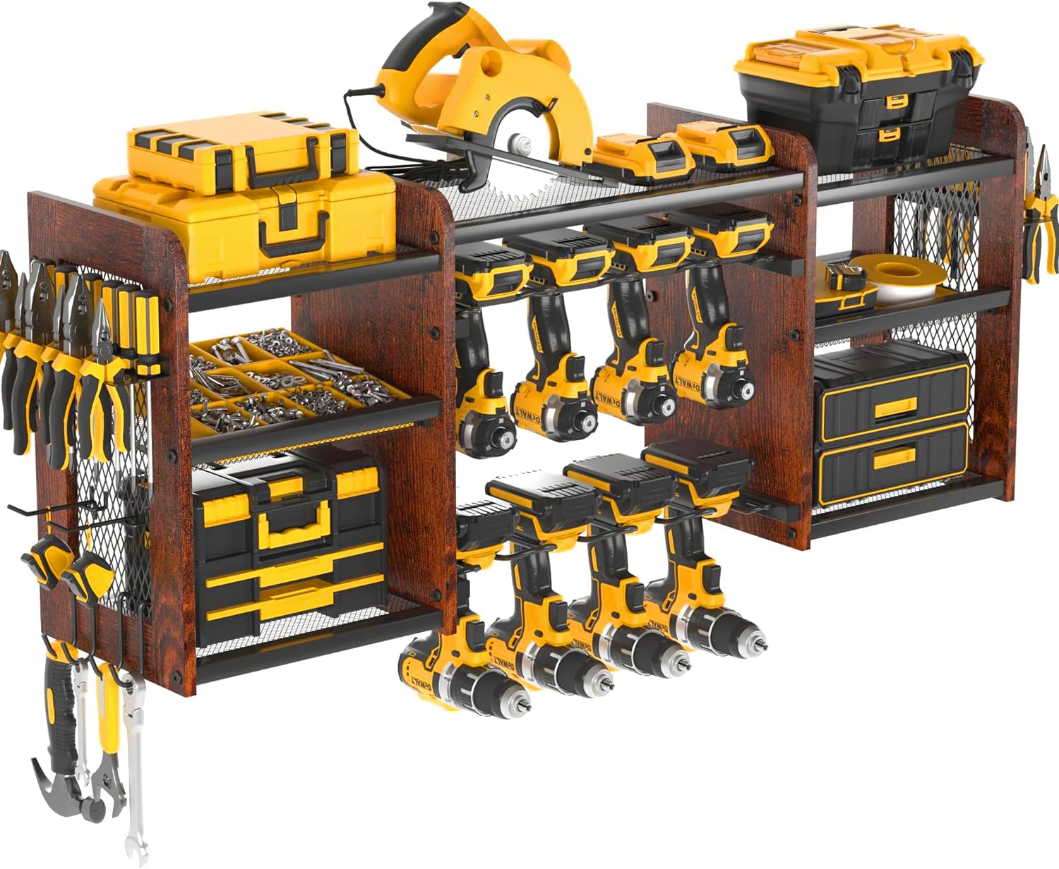 vimiroo Power Tool Organizer, 8 Drill Holder Wall Mount, 3 Layers Garage Tool Organizers and Tool Storage Rack, Heavy Duty Metal Tool Shelf with Screwdriver Holder/Plier Holder/Hammer Holder