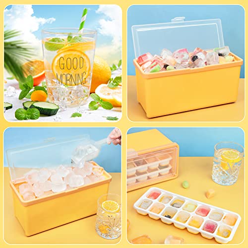 Korlon Silicone Ice Cube Tray with Lid and Bin, Ice Trays for Freezer with Lid Scoop Pull-out Design Easy to Release Ice Cube Trays for Whiskey Cocktails Cool Drinks, 42 Ice Cubes Total