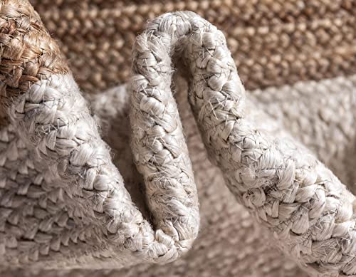 Unique Loom Braided Jute Collection Classic Quality Made Natural Hand Woven with Solid Color Detail, Area Rug, Rectangular 4' 0" x 6' 0", White/Beige