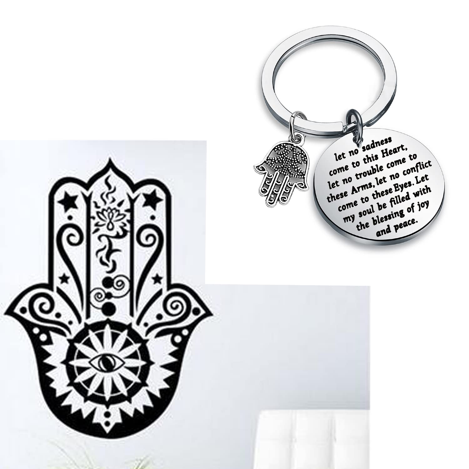 Gzrlyf Hand of Hamsa Keychain Let No Sadness Come to This Heart Hamsa Prayer Gifts (Keychain)